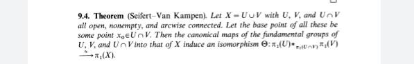 Solved 9.4. Theorem (Seifert-Van Kampen). Let XUUV with U, | Chegg.com