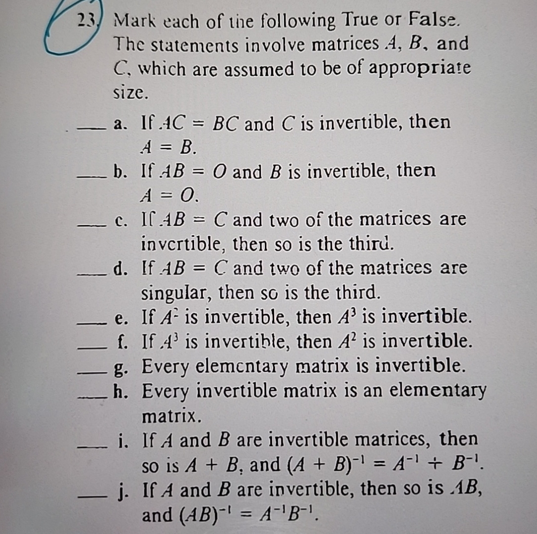 Solved Mark each of the following True or False.The | Chegg.com
