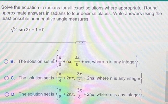 Solved Solve the equation in radians for all exact solutions | Chegg.com