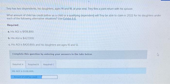 Solved Trey has two dependents, his daughters, ages 14 and | Chegg.com