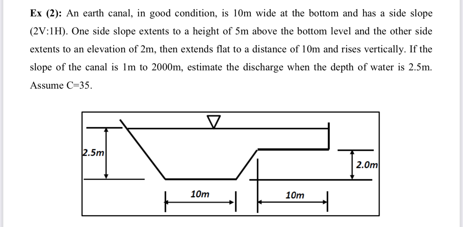Solved Ex (2): An earth canal, in good condition, is 10 ﻿m | Chegg.com