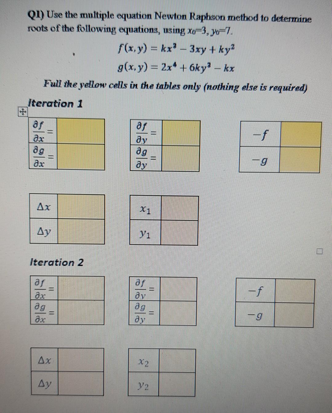 Solved Q1) Use the multiple equation Newton Raphson method | Chegg.com
