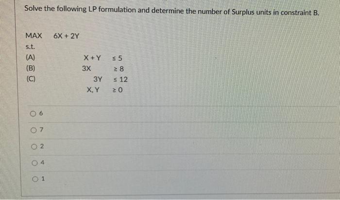 Solved Solve the following LP formulation and determine the | Chegg.com
