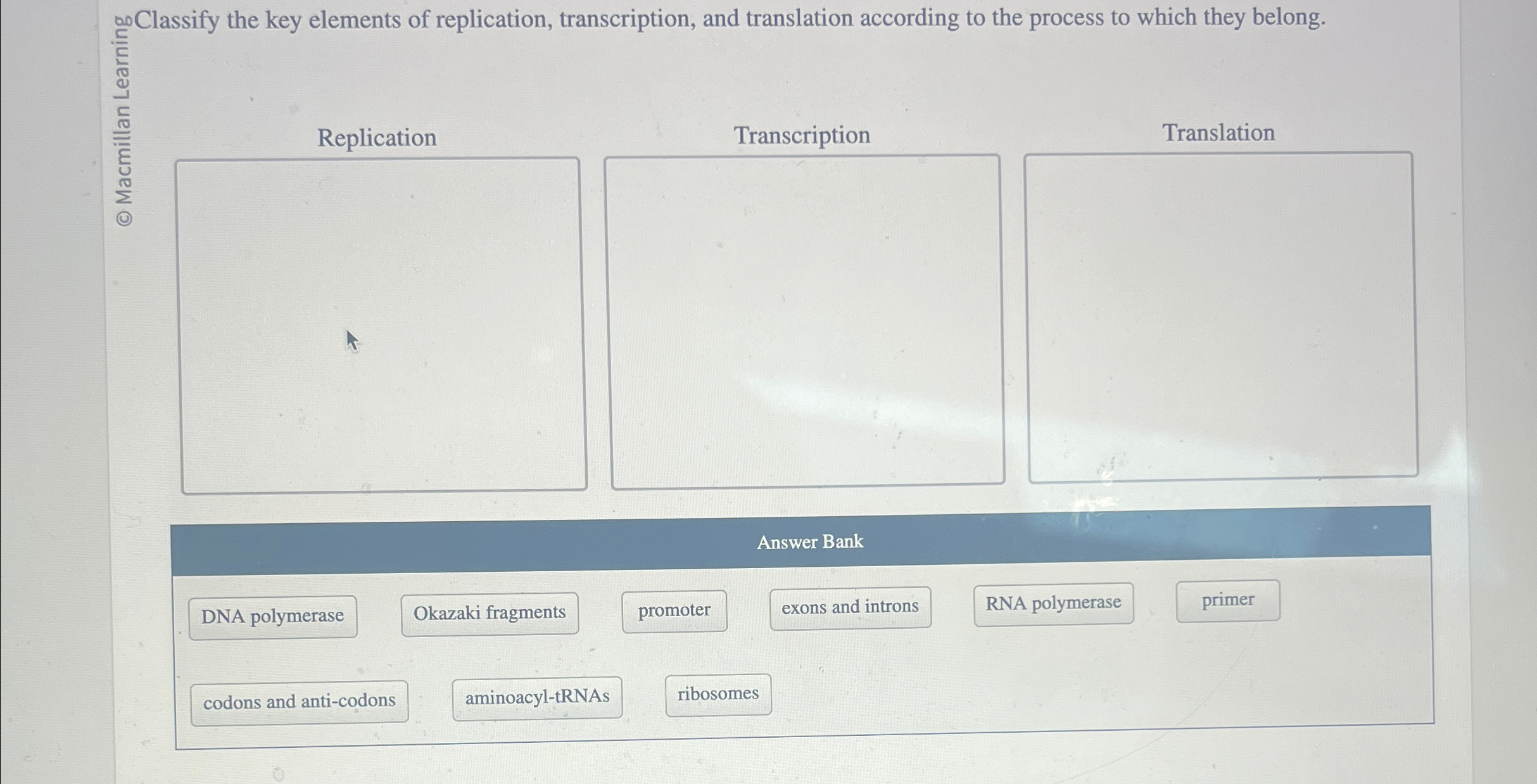Solved ?∁∞ ﻿Classify the key elements of replication, | Chegg.com