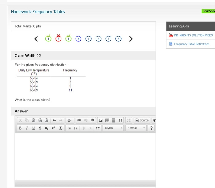Solved Homework-Frequency Tables Overview Total Marks: O pts | Chegg.com