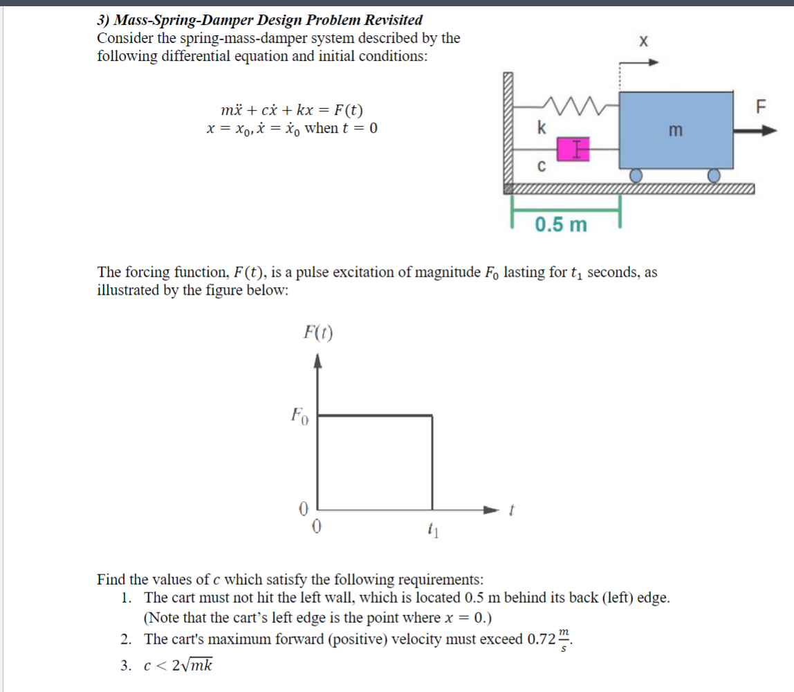 Solved Mass-Spring-Damper Design Problem RevisitedConsider | Chegg.com