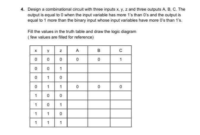 Solved 4. Design a combinational circuit with three inputs | Chegg.com