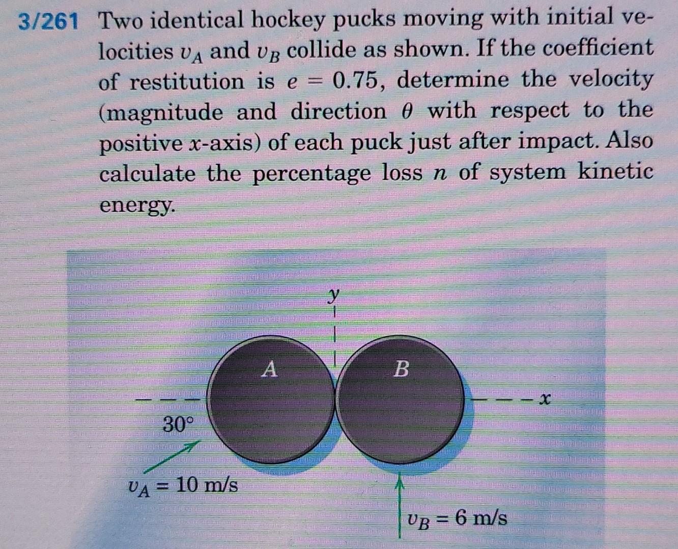 Solved 3/261 Two identical hockey pucks moving with initial | Chegg.com