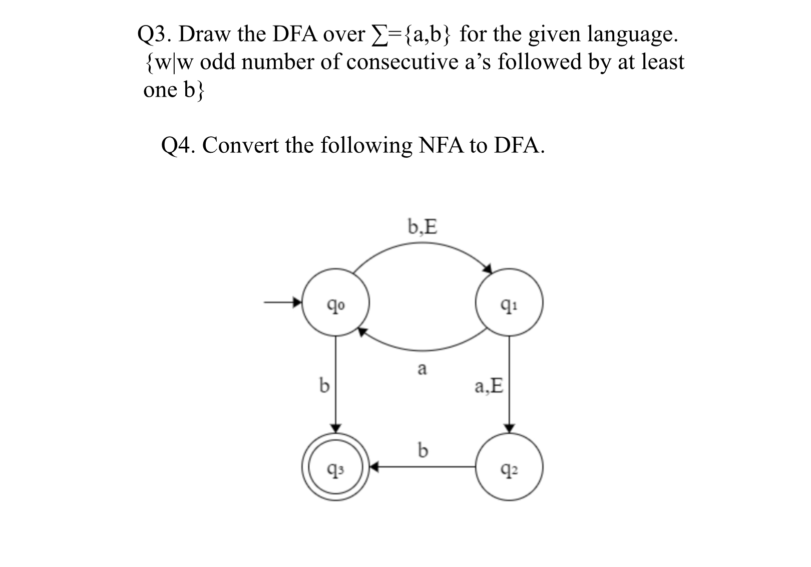 Solved Q3. ﻿Draw the DFA over ∑??={a,b} ﻿for the given | Chegg.com