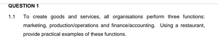 Solved 1.1 To create goods and services, all organisations | Chegg.com