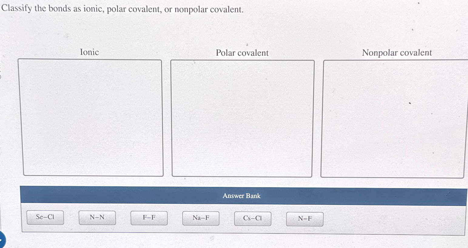 Solved Classify the bonds as ionic, polar covalent, or | Chegg.com