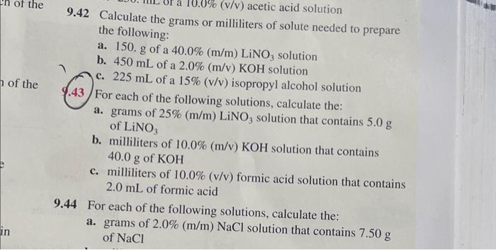 Solved 9.42 Calculate the grams or milliliters of solute | Chegg.com