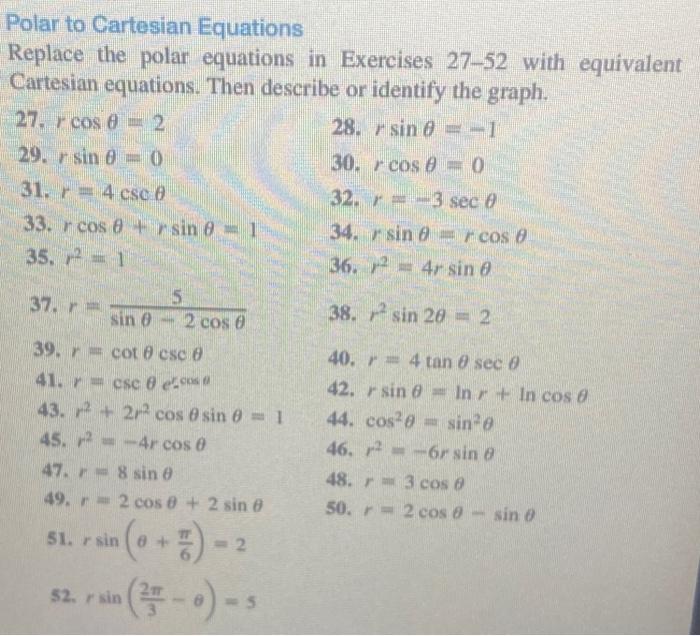 Solved Polar to Cartesian Equations Replace the polar | Chegg.com