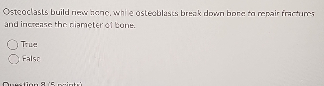 Solved Osteoclasts build new bone, while osteoblasts break | Chegg.com