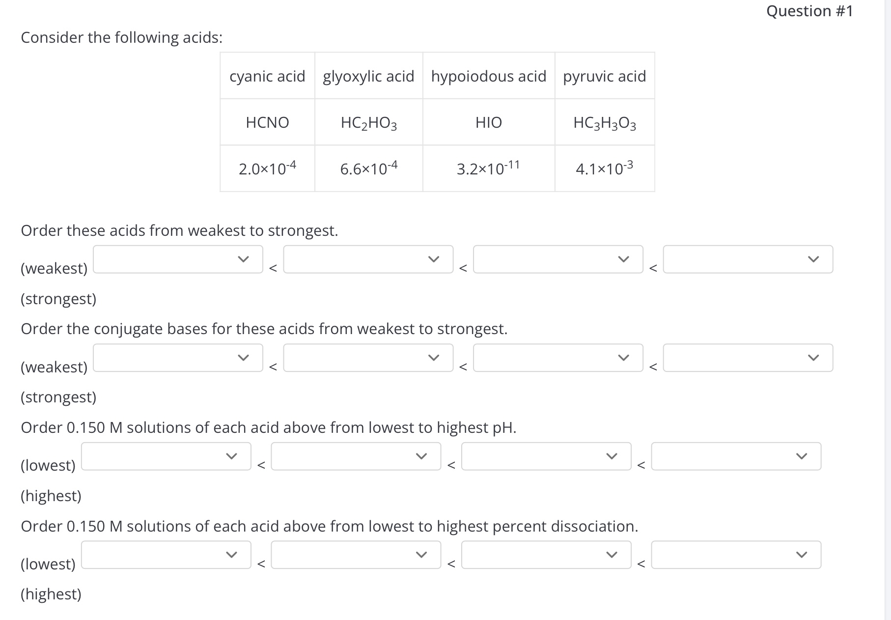 Solved Consider the following acids:Order these acids from | Chegg.com