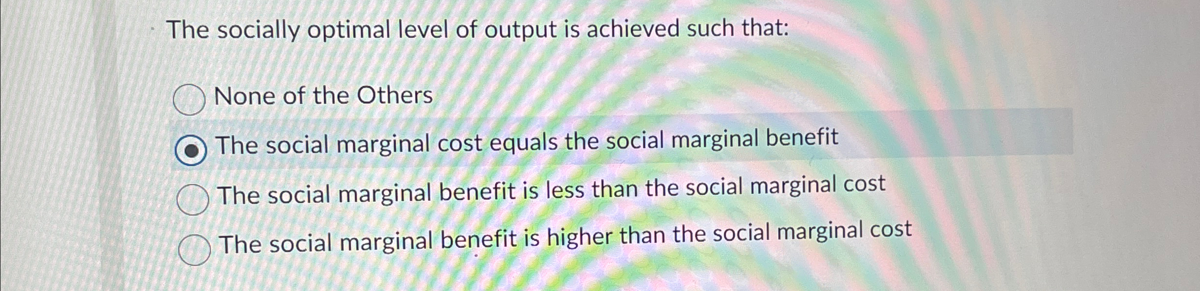 Solved The socially optimal level of output is achieved such | Chegg.com