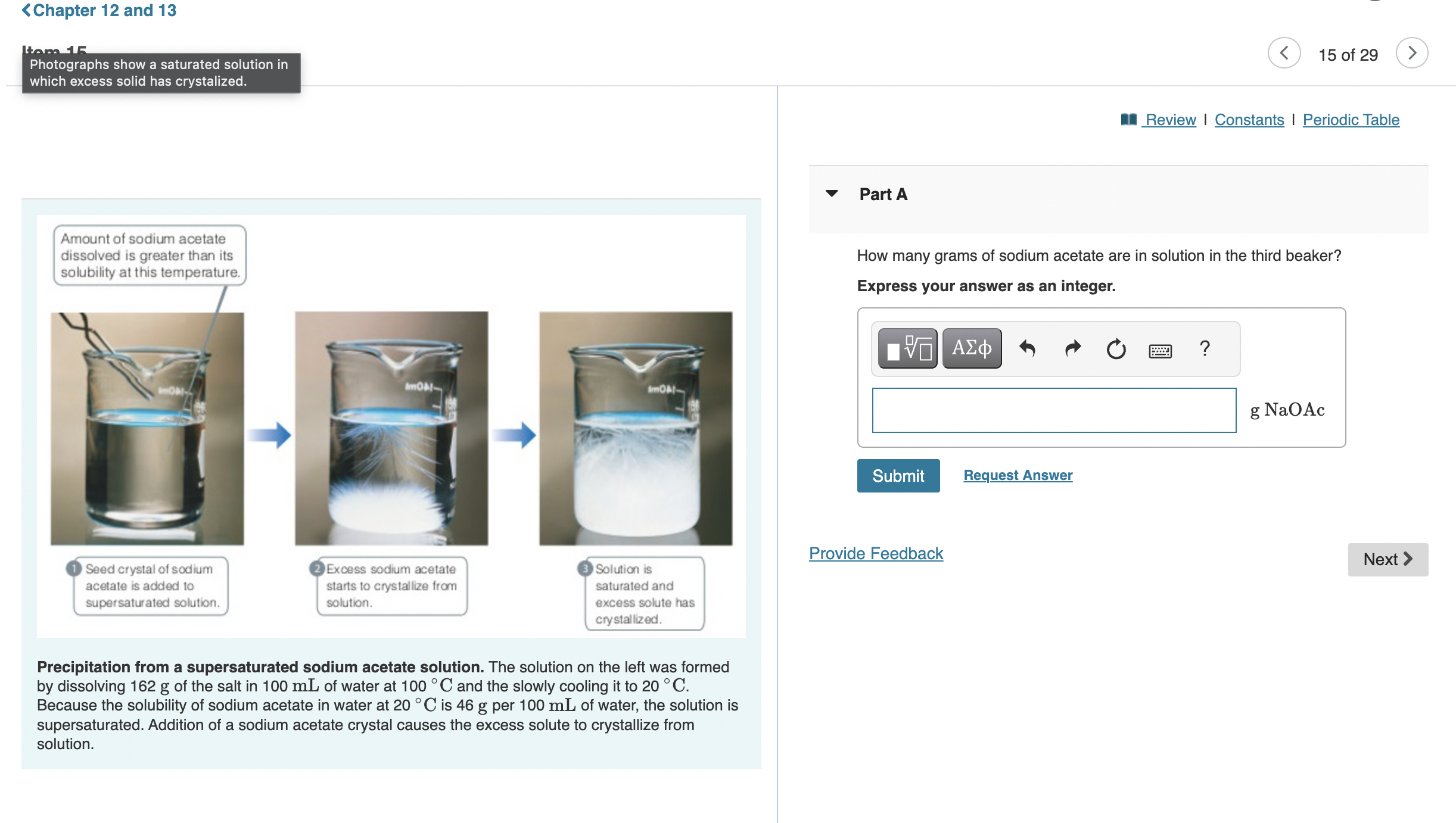 Solved 100mL100°C20°C20°C46g100mL162g of ﻿the salt | Chegg.com