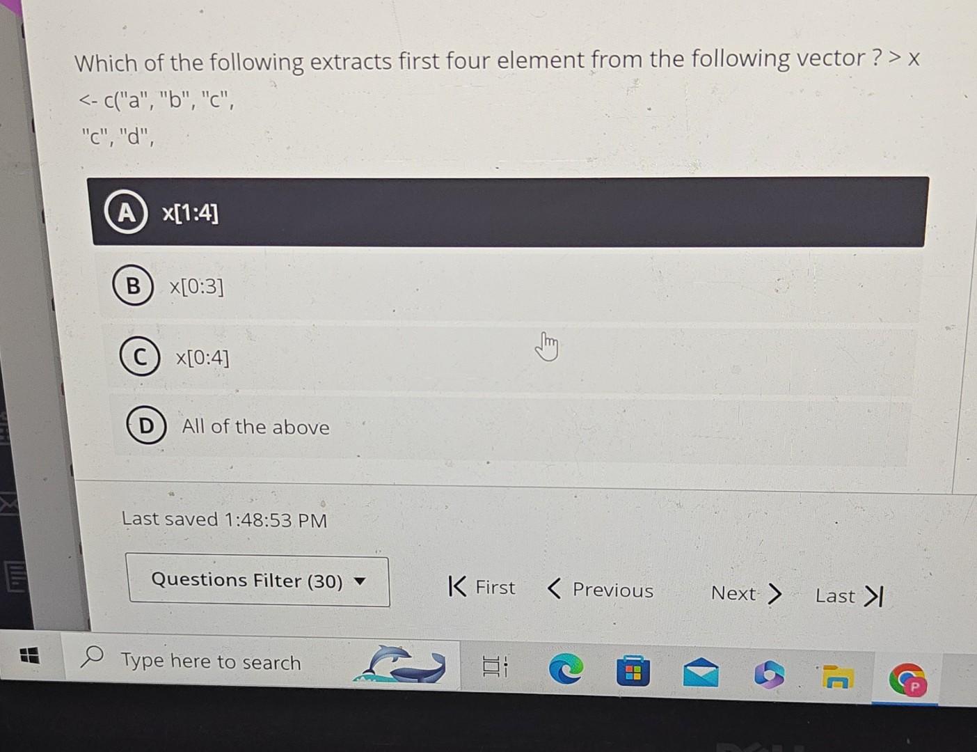 Solved Which of the following extracts first four element | Chegg.com