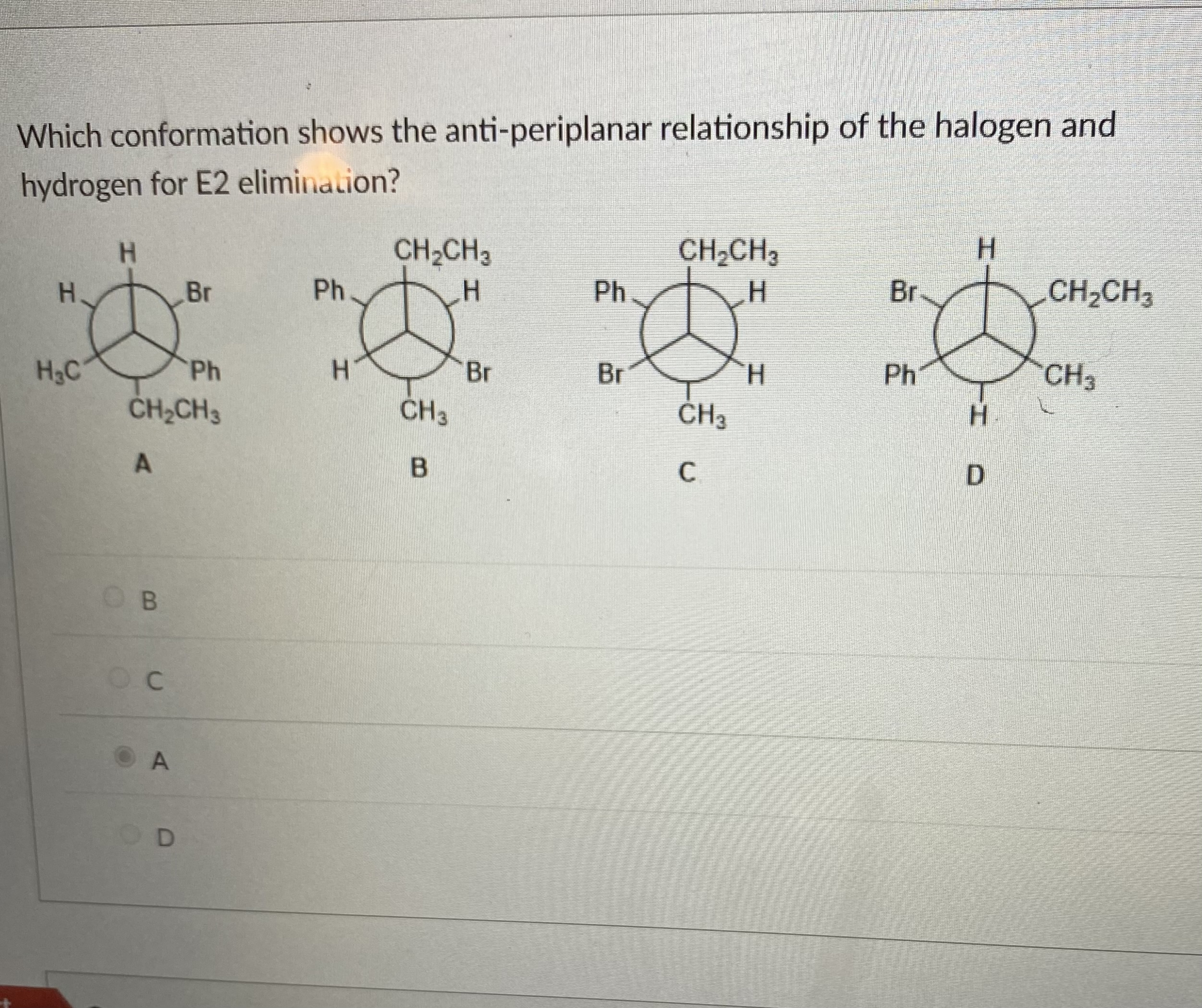 Solved Which conformation shows the anti-periplanar | Chegg.com