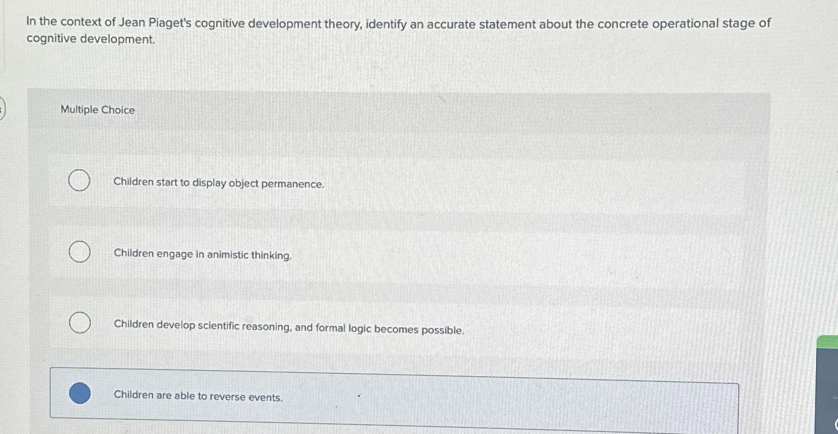 Solved In the context of Jean Piaget's cognitive development | Chegg.com