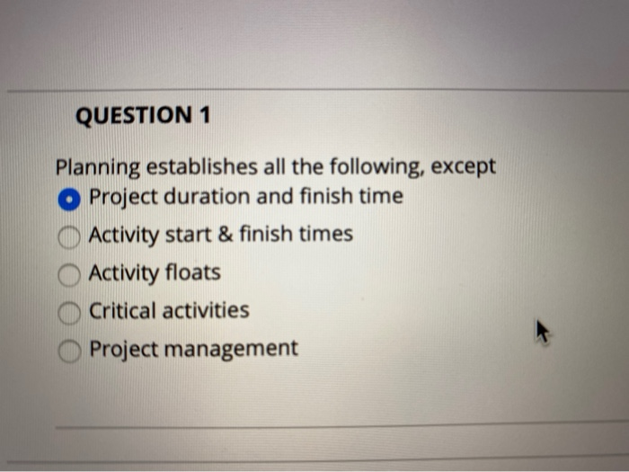 Solved QUESTION 1 Planning establishes all the following, | Chegg.com