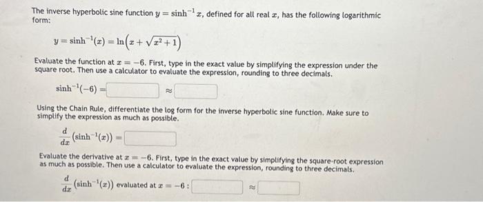 Solved The inverse hyperbolic sine function y=sinh−1x, | Chegg.com