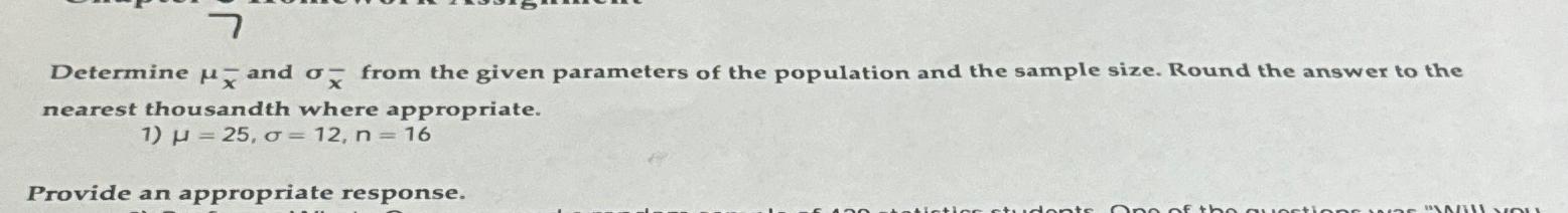 Solved Determine \\\\mu _(\\\\bar{x} ) and \\\\sigma | Chegg.com