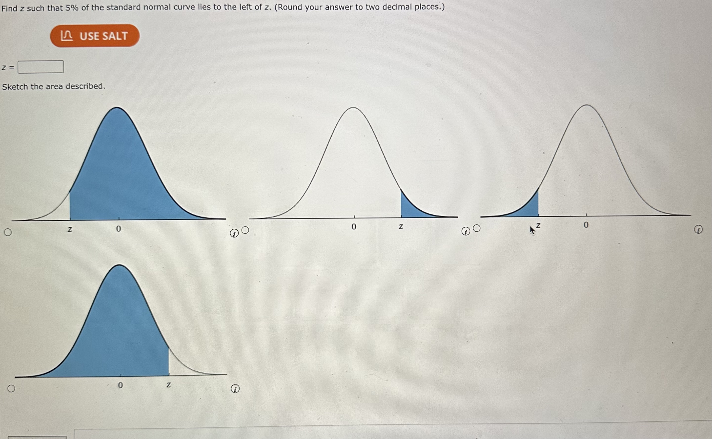 Solved Find z ﻿such that 5% ﻿of the standard normal curve | Chegg.com