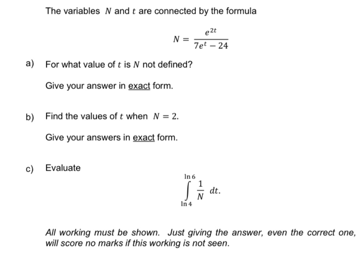 Solved The variables N ﻿and t ﻿are connected by the | Chegg.com