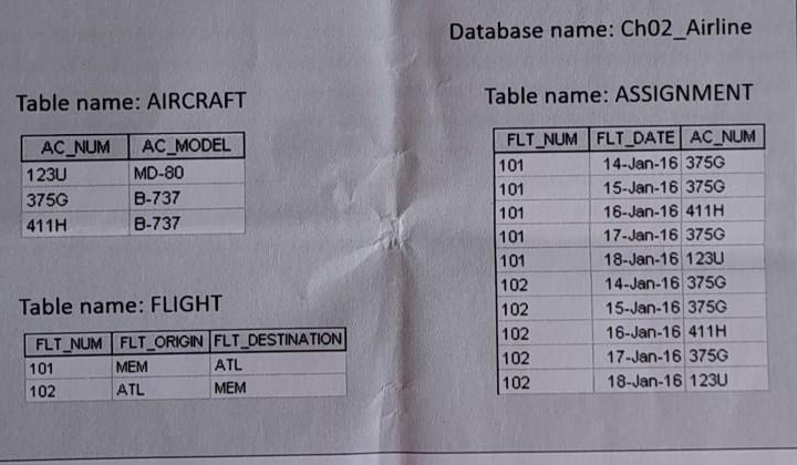 Solved 1. write a SQL statement to display the flight | Chegg.com