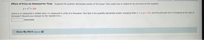 Solved Effect of Price on Demand for Tires Suppose the | Chegg.com