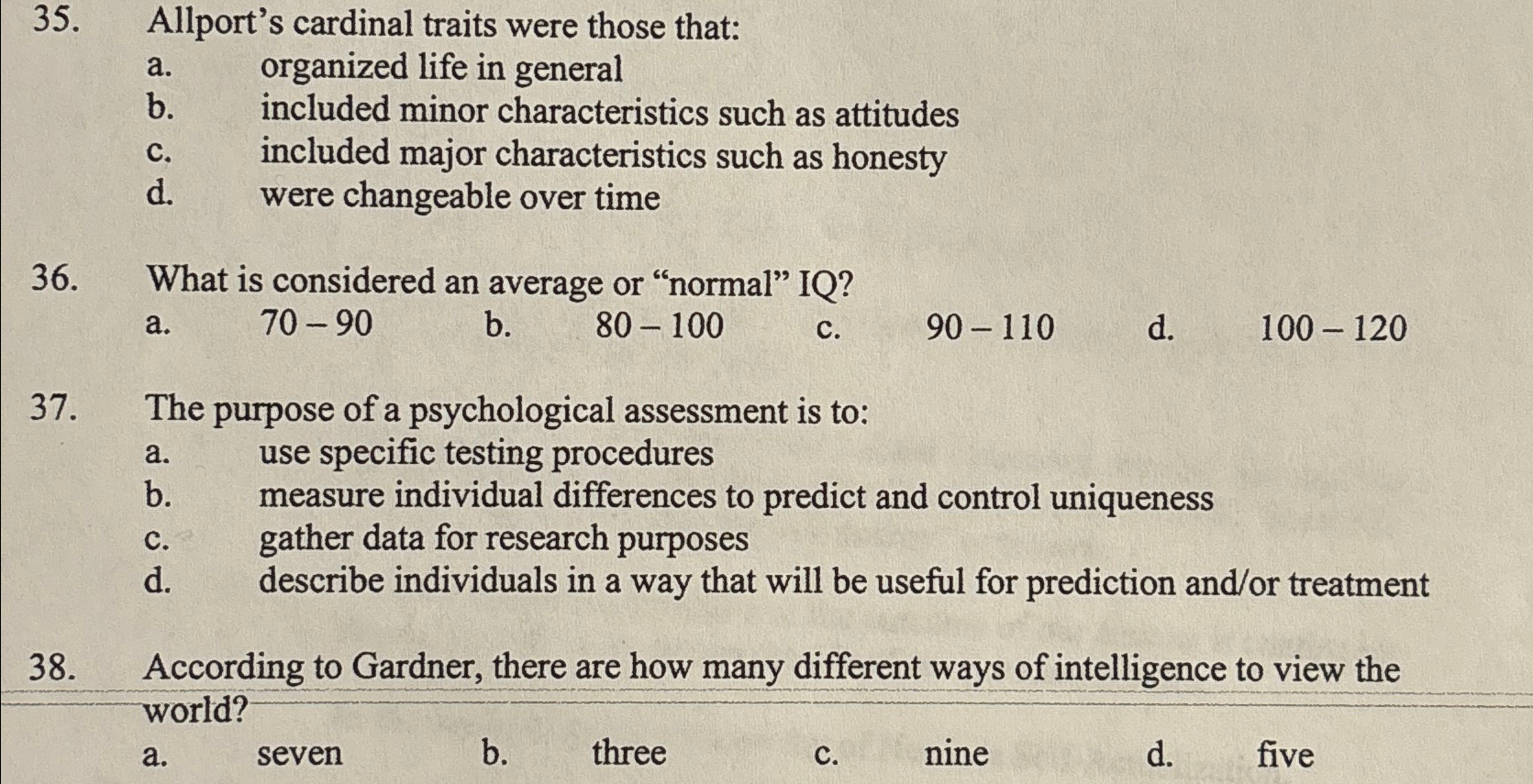 Solved Allport's cardinal traits were those that:a. | Chegg.com
