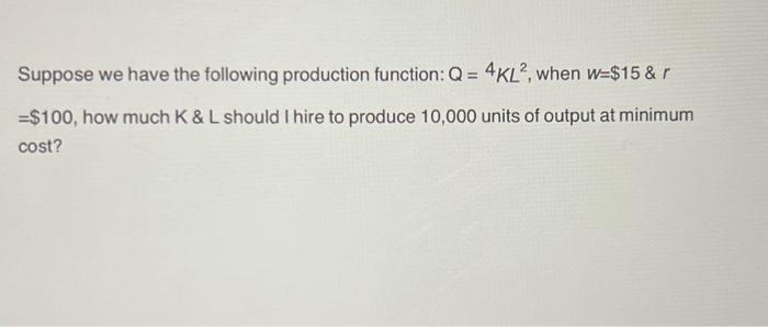 Solved Suppose we have the following production function: | Chegg.com