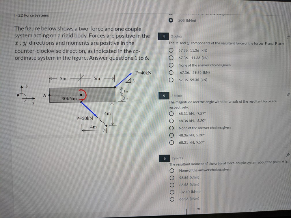 Solved 1-2D Force Systems 208 kNm) 4 The figure below shows | Chegg.com