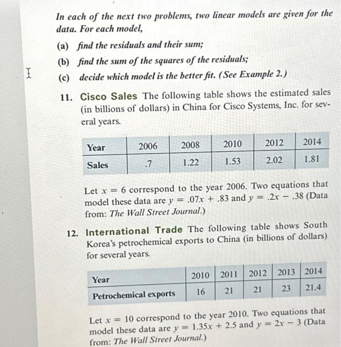 Solved In each of the next two problems, two linear models | Chegg.com