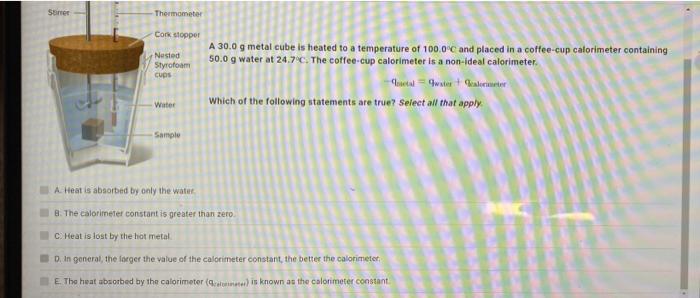 Solved Somer Thermometer Cork stopper Nested Styrofoam cups | Chegg.com