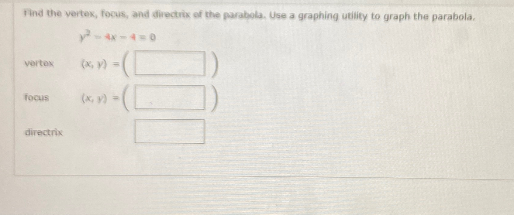 Solved Find the vertex, focus, and directrix of the | Chegg.com