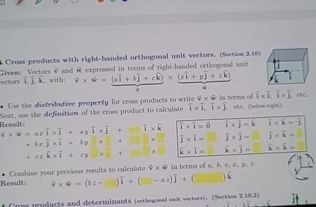 Solved Cross products with right-handed orthogonal unit | Chegg.com