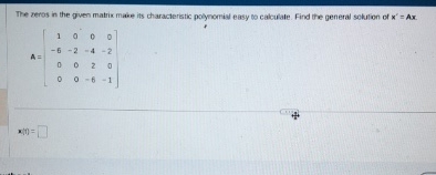 Solved The zeros in the given matrix make its characteristic | Chegg.com