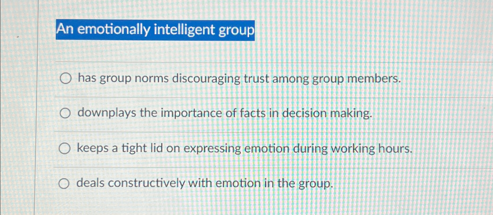 Solved An emotionally intelligent grouphas group norms | Chegg.com