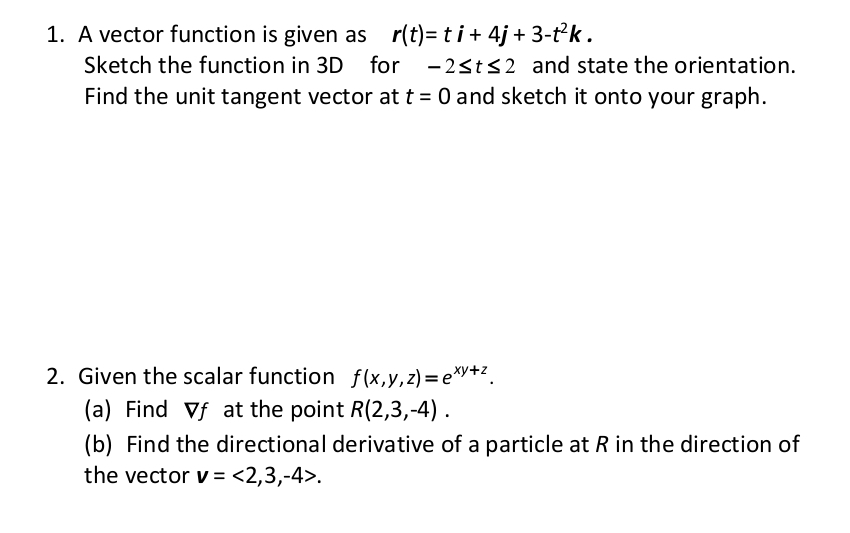 Solved A vector function is given as r(t)=ti+4j+3-t2k. | Chegg.com