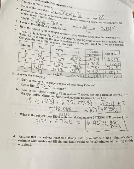 Solved 81 he eycling/leg ergometry test: Choose a different | Chegg.com