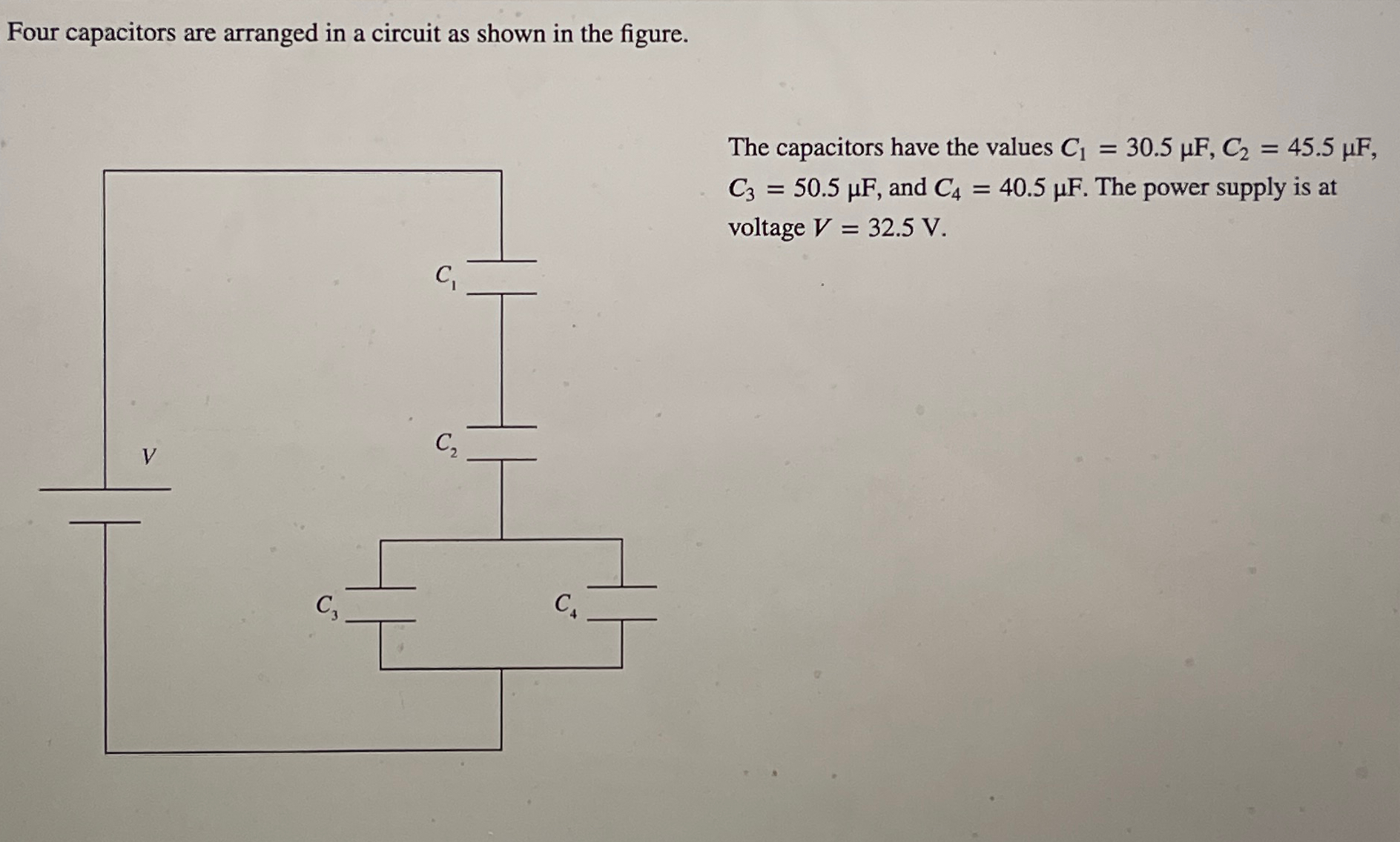 Solved Four capacitors are arranged in a circuit as shown in | Chegg.com