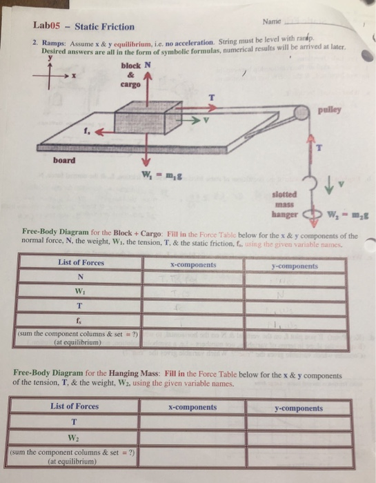 Name Lab05 Static Friction 2. Ramps: Assume x & y | Chegg.com