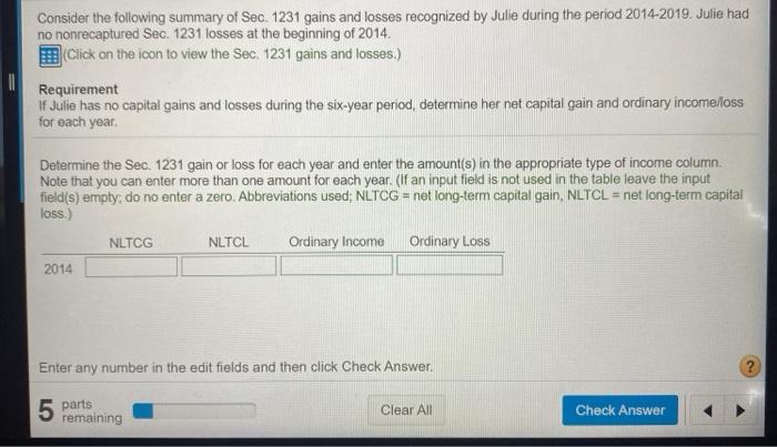Solved Consider the following summary of Sec. 1231 gains and | Chegg.com