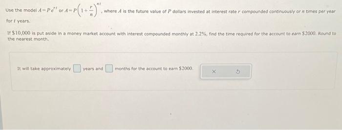 Solved Use the model A=Perl or A=P(1+nr)4t, where A is the | Chegg.com