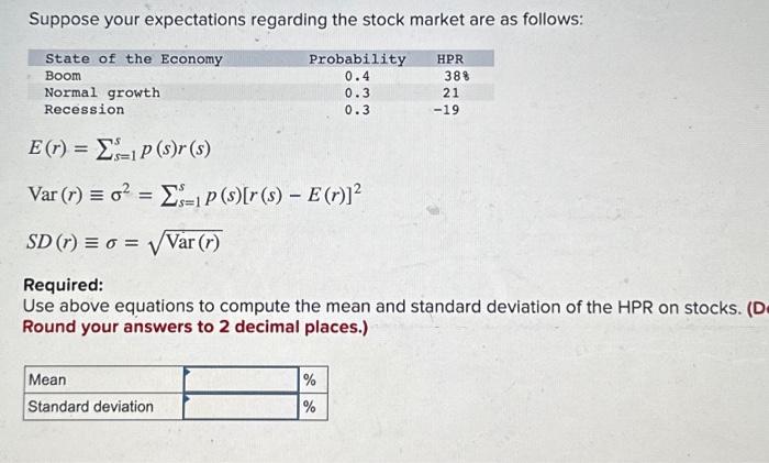 Solved Suppose your expectations regarding the stock market | Chegg.com