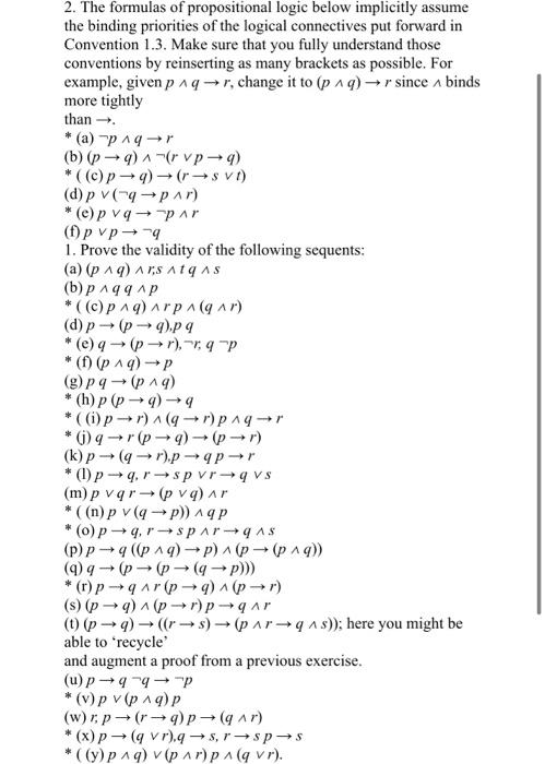 Solved * 2. The formulas of propositional logic below | Chegg.com