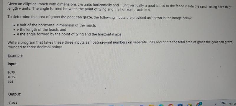 Solved Given an elliptical ranch with dimensions 2**R ﻿units | Chegg.com