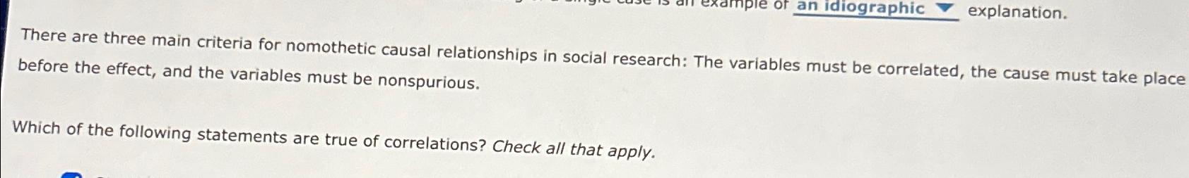 Solved There are three main criteria for nomothetic causal | Chegg.com